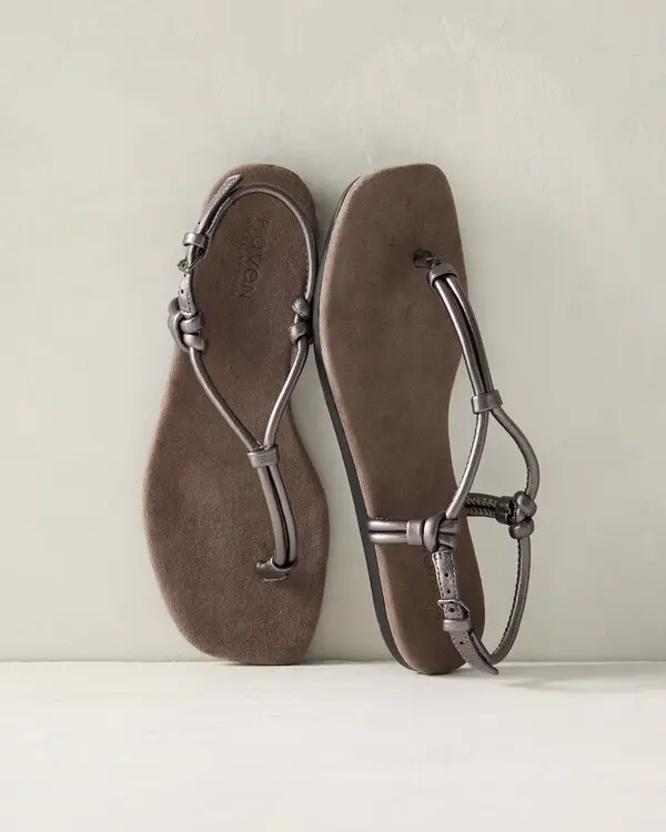 HAVEN WELL WITHIN Leather Double Strap Thong Sandals - Gunmetal