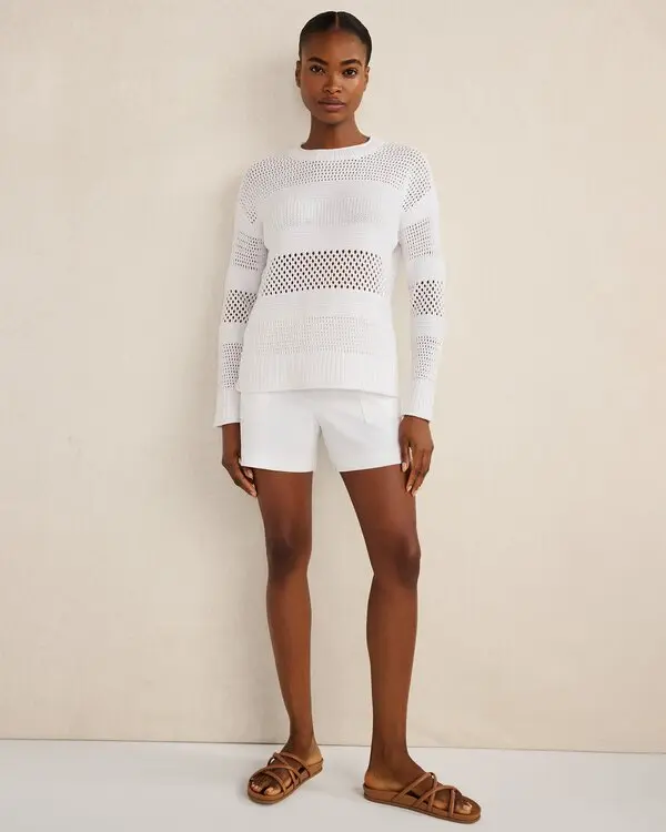 HAVEN WELL WITHIN Organic Cotton Open Stitch Crewneck Sweater - White