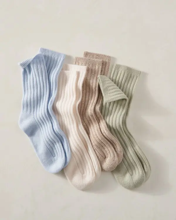 HAVEN WELL WITHIN Cashmere Blend Ribbed Crew Socks - Willow