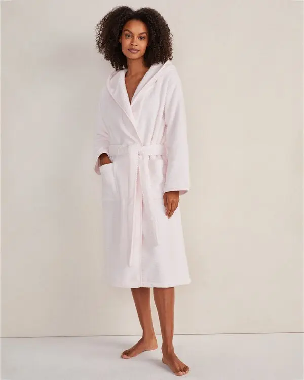 HAVEN WELL WITHIN Organic Cotton Ribbed Terry Hooded Robe - Peony Pink