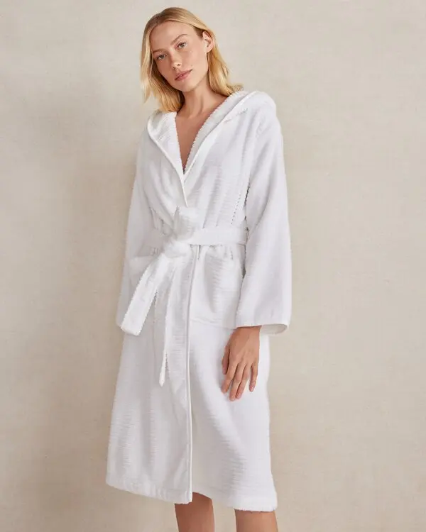 HAVEN WELL WITHIN Organic Cotton Ribbed Terry Hooded Robe - White