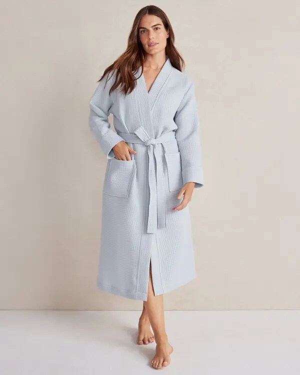 HAVEN WELL WITHIN Organic Cotton Waffle Robe - Serenity Blue
