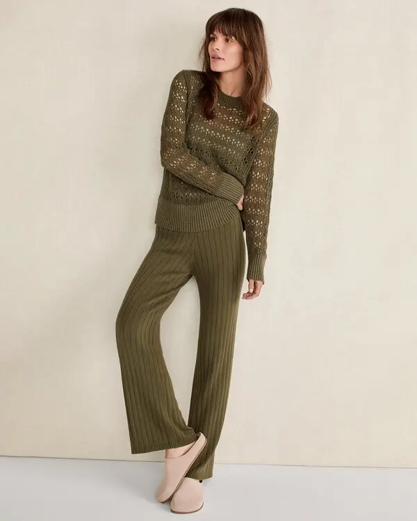 HAVEN WELL WITHIN Organic Cotton Linen Open Stitch Crewneck Sweater