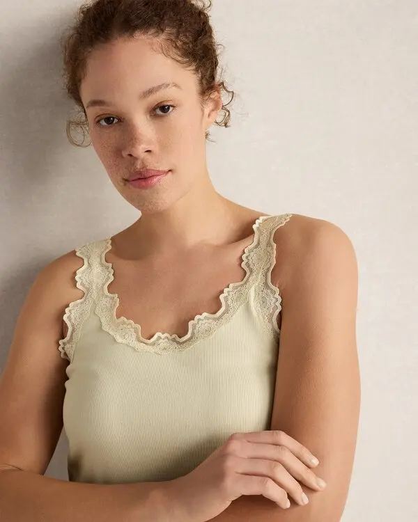 HAVEN WELL WITHIN Organic Cotton Rib Knit Lace Trim Tank - Celery Leaf
