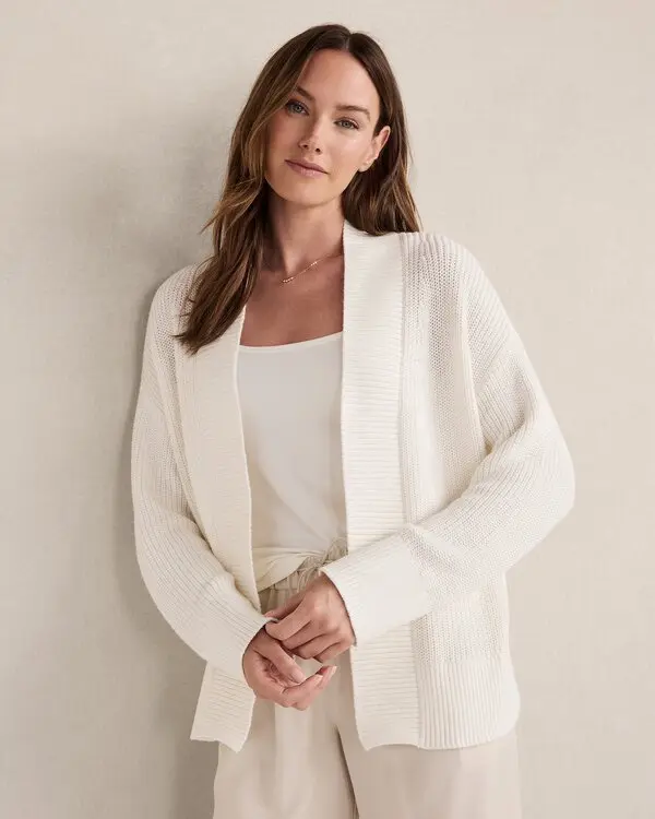 HAVEN WELL WITHIN Organic Cotton Shaker Stitch Open Front Cardigan