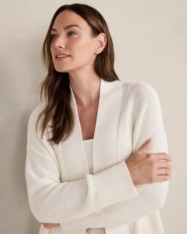 HAVEN WELL WITHIN Organic Cotton Shaker Stitch Open Front Cardigan