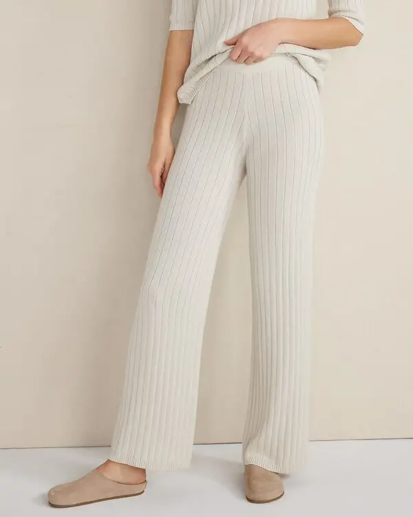 HAVEN WELL WITHIN Organic Cotton Ribbed Straight Leg Pants - Full Moon