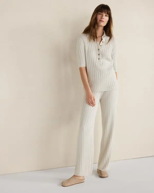 HAVEN WELL WITHIN Organic Cotton Ribbed Straight Leg Pants - Full Moon