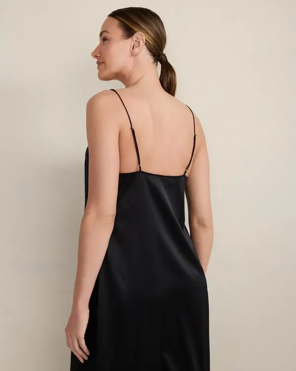 HAVEN WELL WITHIN Washable Silk Pleated Midi Chemise - True Navy