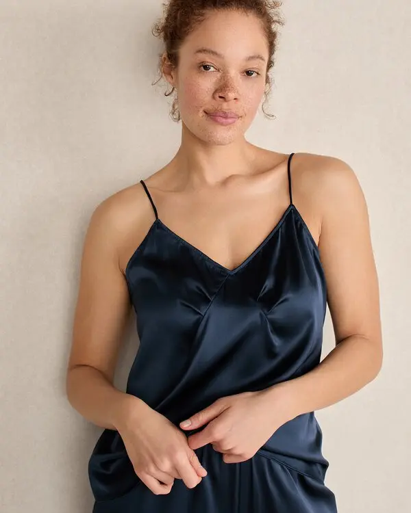 HAVEN WELL WITHIN Washable Silk Pleated Camisole - True Navy