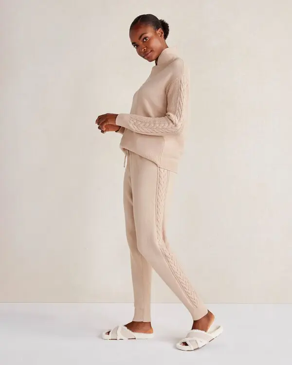 HAVEN WELL WITHIN Organic Cotton Cashmere Cable Knit Joggers - Rose Dust