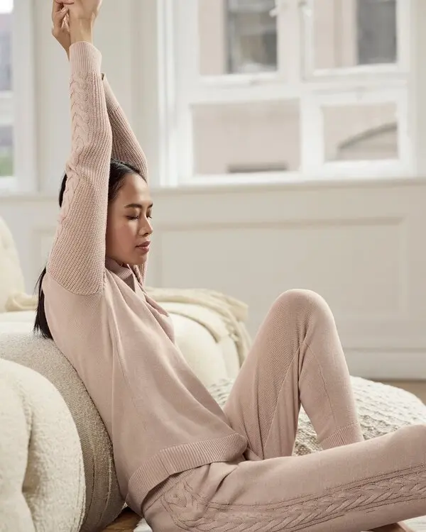 HAVEN WELL WITHIN Organic Cotton Cashmere Cable Knit Joggers - Rose Dust