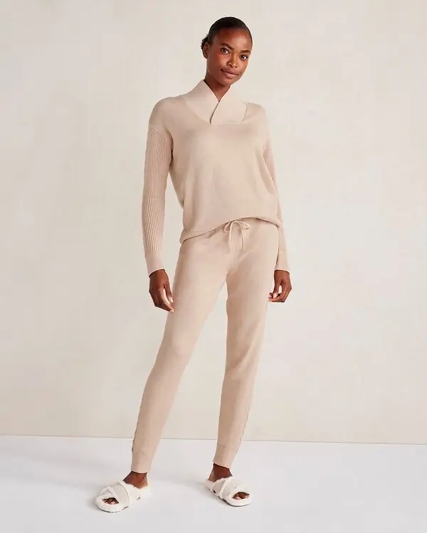 HAVEN WELL WITHIN Organic Cotton Cashmere Cable Knit Joggers - Rose Dust