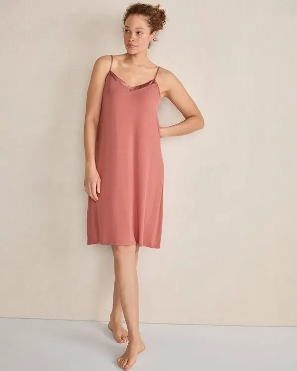HAVEN WELL WITHIN V-neck Sleep Dress With Satin Accents - Begonia