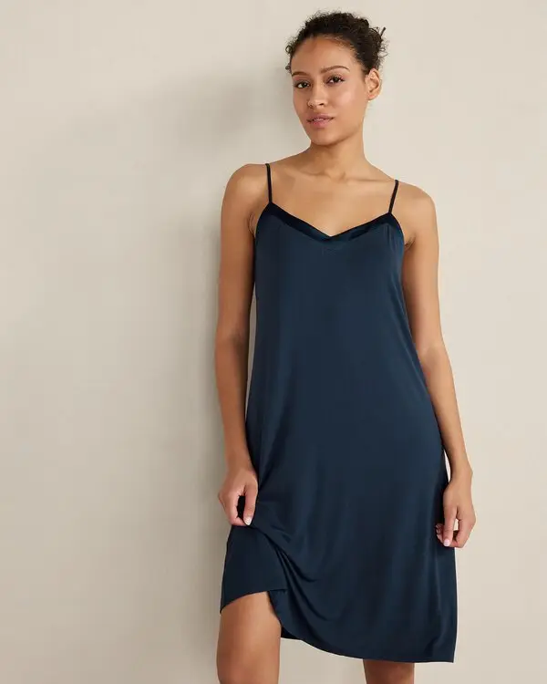 HAVEN WELL WITHIN V-neck Sleep Dress With Satin Accents - True Navy