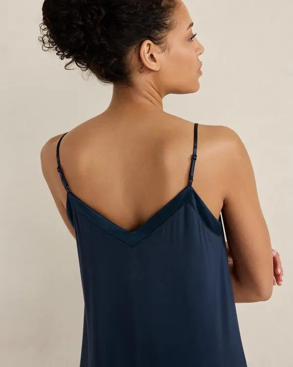 HAVEN WELL WITHIN V-neck Sleep Dress With Satin Accents - True Navy