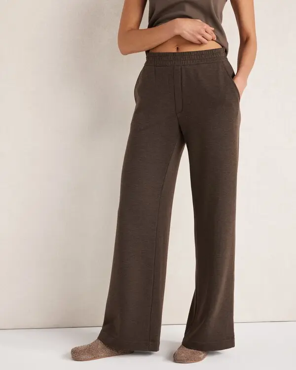 HAVEN WELL WITHIN Fleece Wide Leg Pants - Coconut Shell Hthr