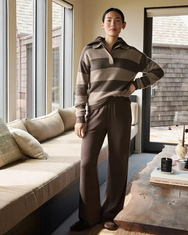 HAVEN WELL WITHIN Fleece Wide Leg Pants - Coconut Shell Hthr
