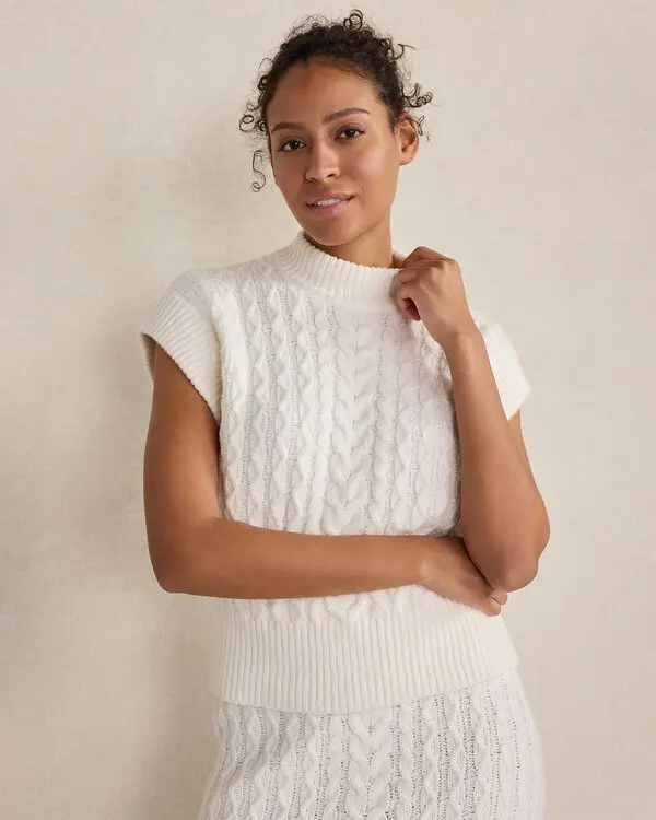 HAVEN WELL WITHIN Organic Cotton Blend Cable Knit Sweater Vest