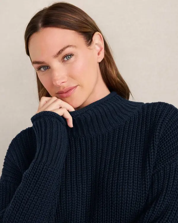 HAVEN WELL WITHIN Organic Cotton Shaker Stitch Roll Neck Pullover Sweater - Twilight