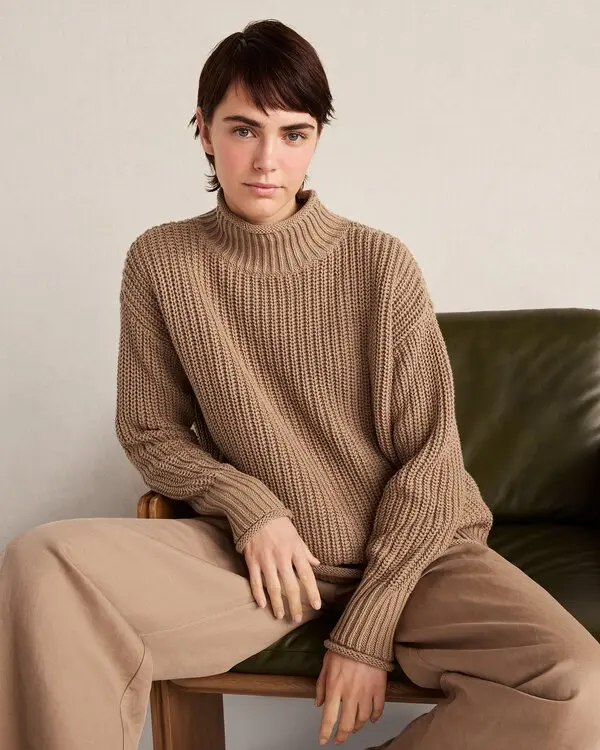 HAVEN WELL WITHIN Organic Cotton Shaker Stitch Roll Neck Pullover Sweater - Twilight