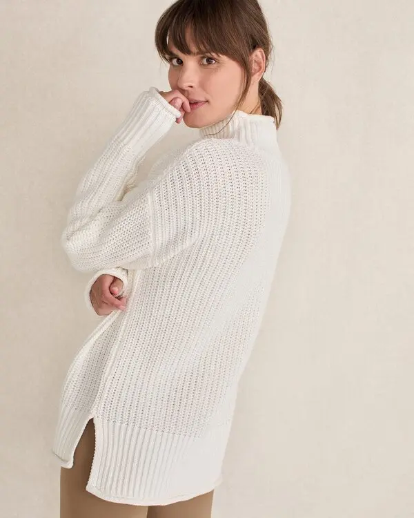 HAVEN WELL WITHIN Organic Cotton Shaker Stitch Roll Neck Pullover Sweater - Twilight