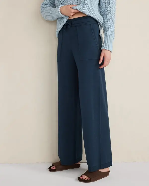 HAVEN WELL WITHIN Organic Cotton Knit Wide Leg Pants - Steel Blue