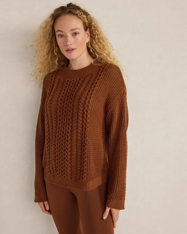 HAVEN WELL WITHIN Cotton Blend Mixed Stitch Crewneck Sweater