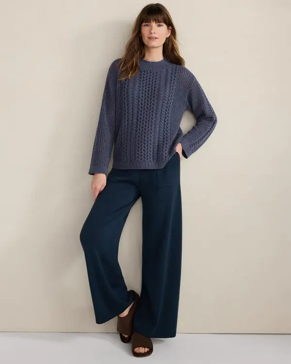 HAVEN WELL WITHIN Cotton Blend Mixed Stitch Crewneck Sweater