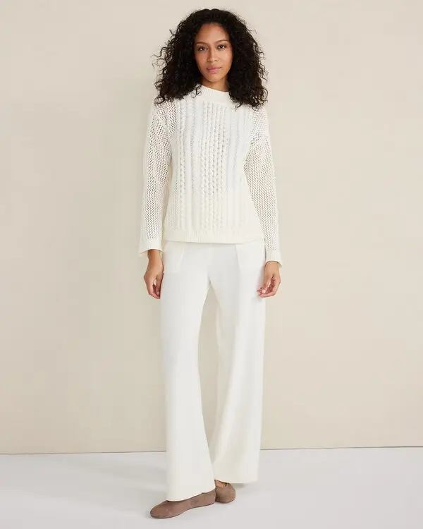 HAVEN WELL WITHIN Cotton Blend Mixed Stitch Crewneck Sweater