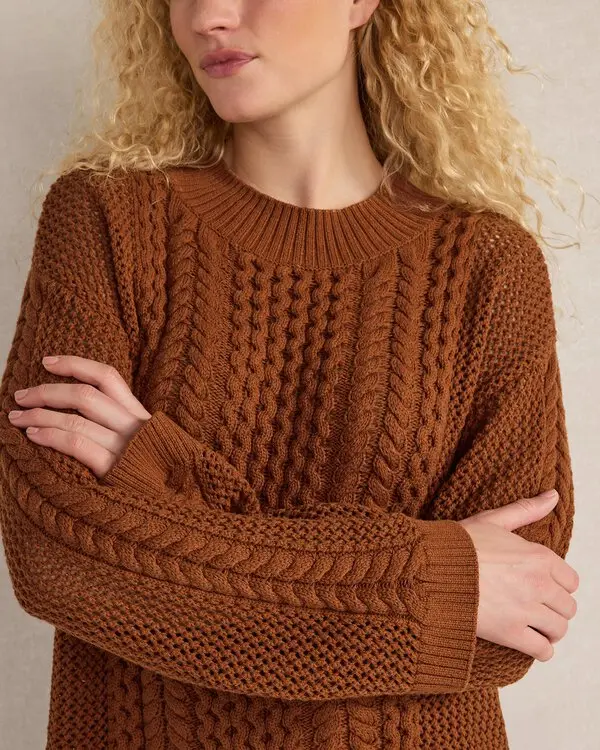 HAVEN WELL WITHIN Cotton Blend Mixed Stitch Crewneck Sweater