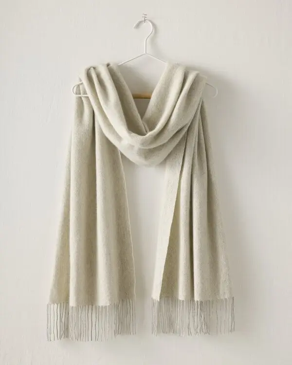 HAVEN WELL WITHIN Cashmere Herringbone Woven Scarf - Grey,ivory