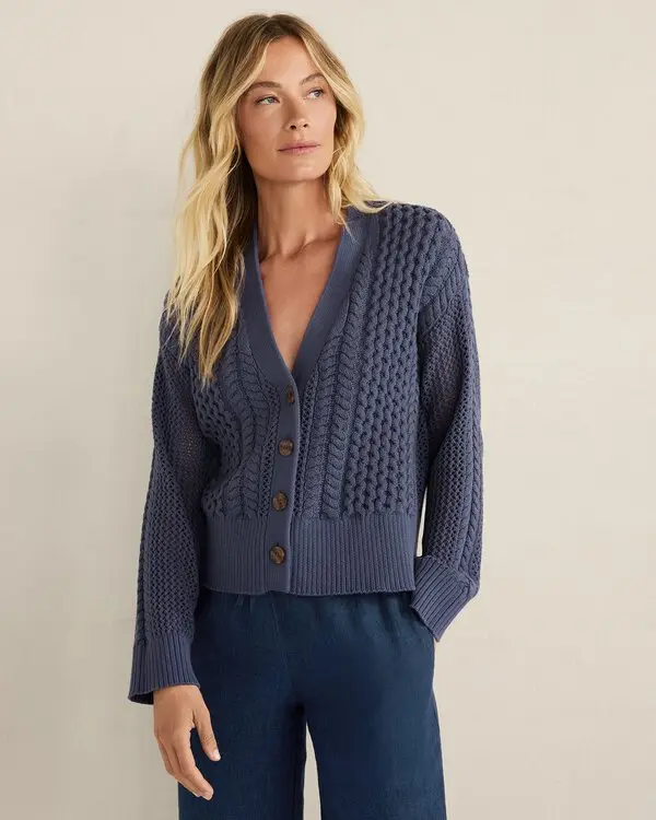 HAVEN WELL WITHIN Cotton Blend Mixed Stitch Cardigan - Nightshadow