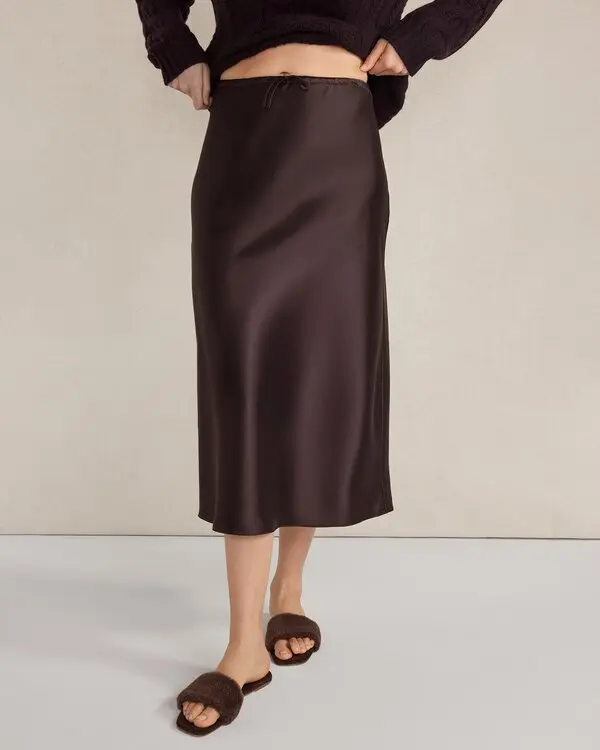 HAVEN WELL WITHIN Silky Drawstring Midi Skirt