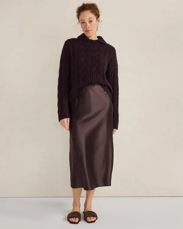 HAVEN WELL WITHIN Silky Drawstring Midi Skirt - Chantrelle
