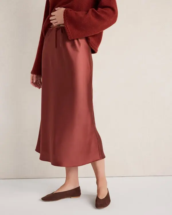HAVEN WELL WITHIN Silky Drawstring Midi Skirt - Chantrelle
