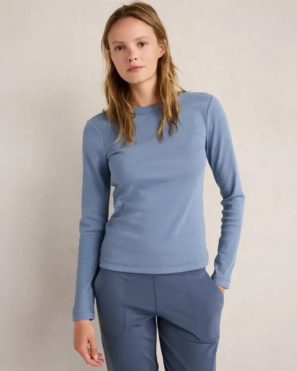 HAVEN WELL WITHIN Organic Cotton Ribbed Long Sleeve Crewneck T-shirt - River