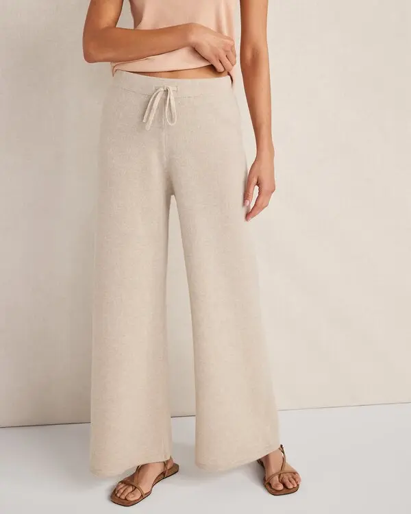 HAVEN WELL WITHIN Cashmere Wide Leg Pants - Willow Bark Hthr