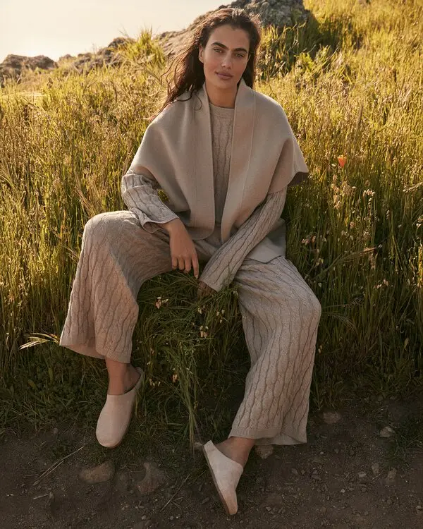 HAVEN WELL WITHIN Cotton Cashmere Cable Knit Wide Leg Pants