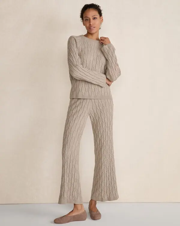 HAVEN WELL WITHIN Cotton Cashmere Cable Knit Wide Leg Pants