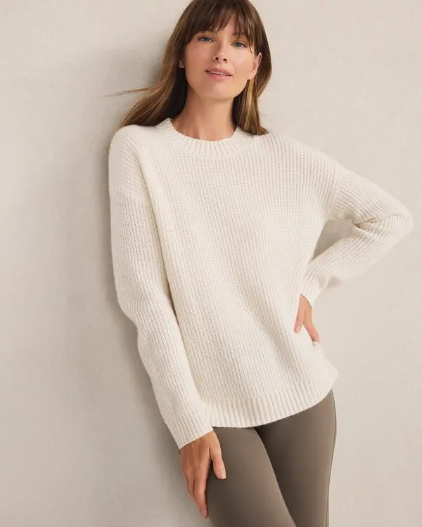 HAVEN WELL WITHIN Cashmere Shaker Stitch Crewneck Sweater - Fresh Cream