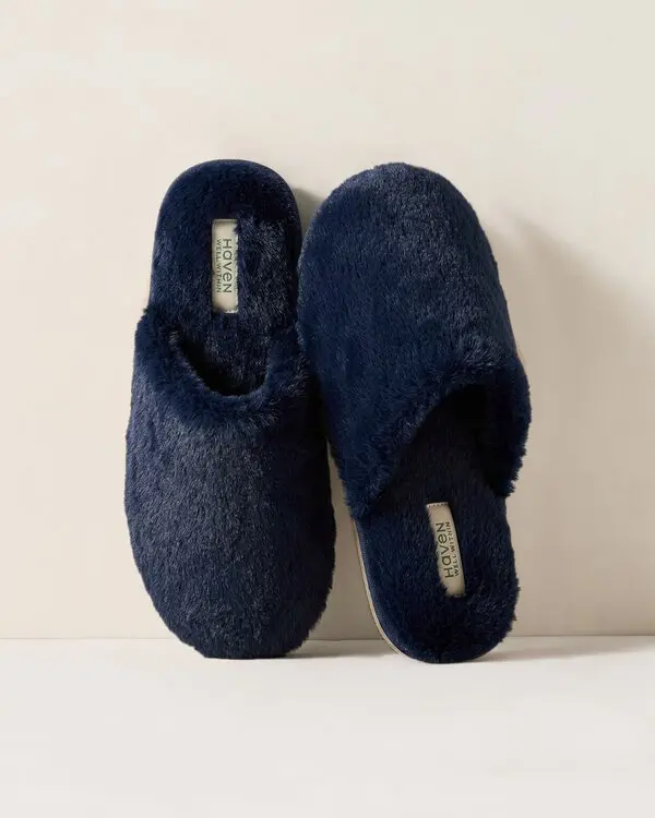 HAVEN WELL WITHIN Faux Fur Slippers - Deep Navy