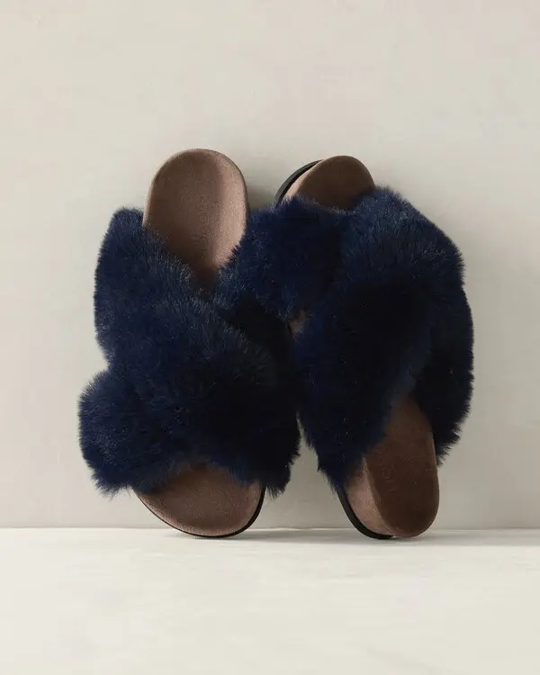 HAVEN WELL WITHIN Faux Fur Criss Cross Molded Slippers - True Navy