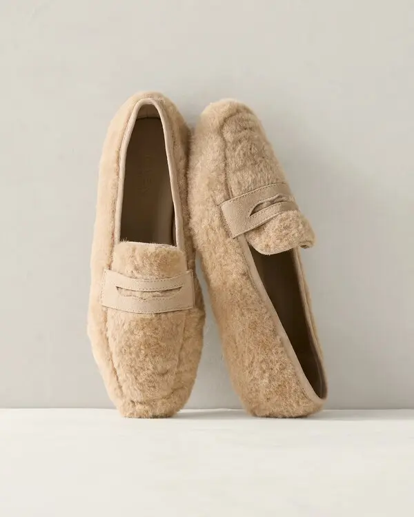HAVEN WELL WITHIN Sherpa And Leather Moccasins - Pignoli