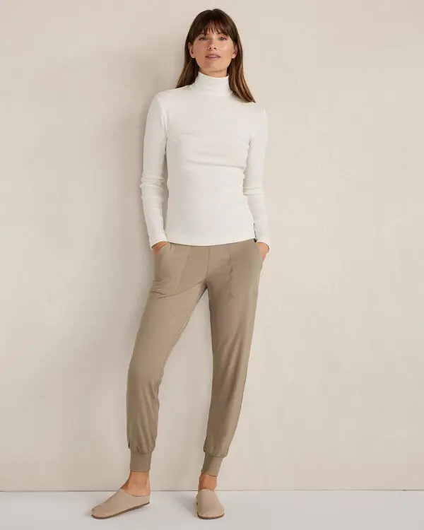 HAVEN WELL WITHIN Organic Cotton Mock Neck Long Sleeve T-shirt - Ivory