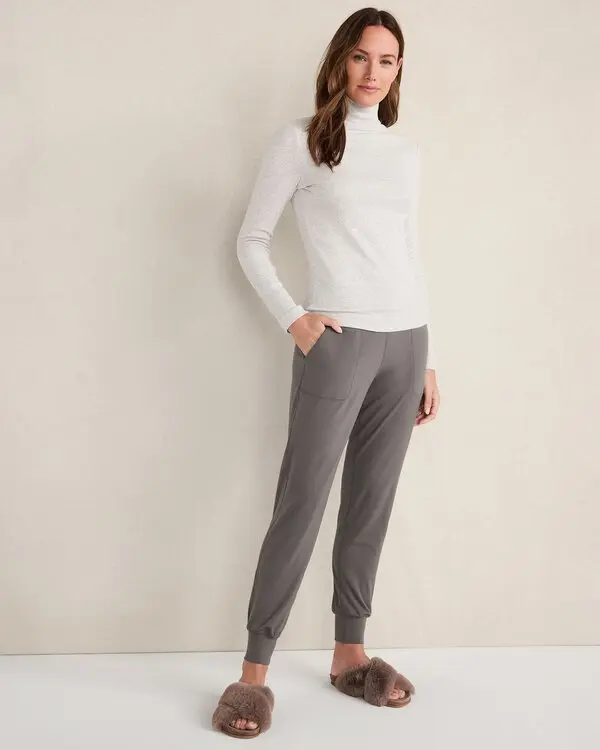 HAVEN WELL WITHIN Organic Cotton Mock Neck Long Sleeve T-shirt - Ivory