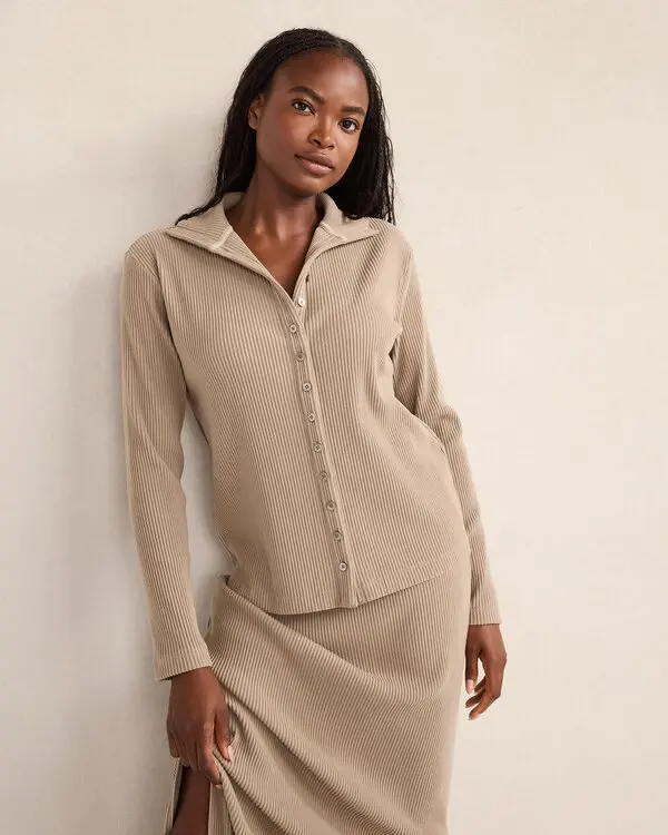 HAVEN WELL WITHIN Ottoman Rib Button-front Top - Nightengale