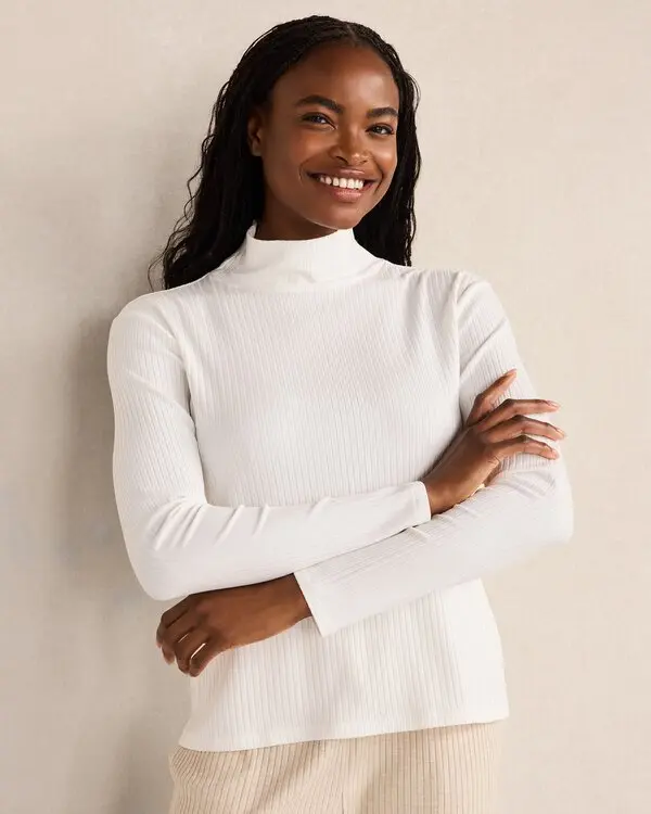 HAVEN WELL WITHIN Draped Rib Knit Turtleneck Top - Ivory