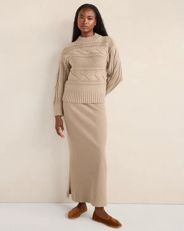 HAVEN WELL WITHIN Cotton Blend Horizontal Cable Knit Sweater - Wave