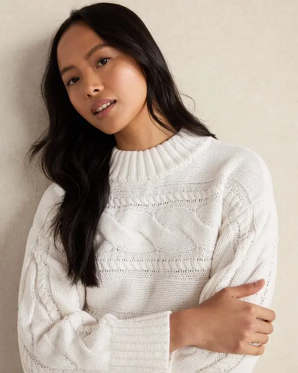 HAVEN WELL WITHIN Cotton Blend Horizontal Cable Knit Sweater - Wave